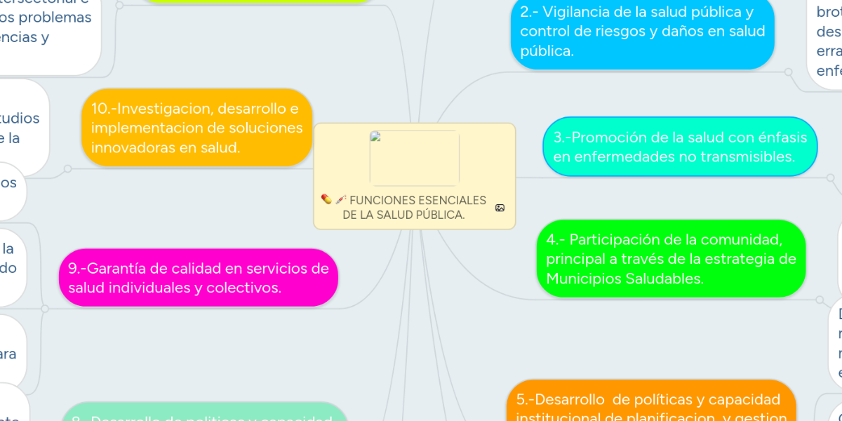 FUNCIONES ESENCIALES DE LA SALUD PÚBLICA. | MindMeister Mapa Mental