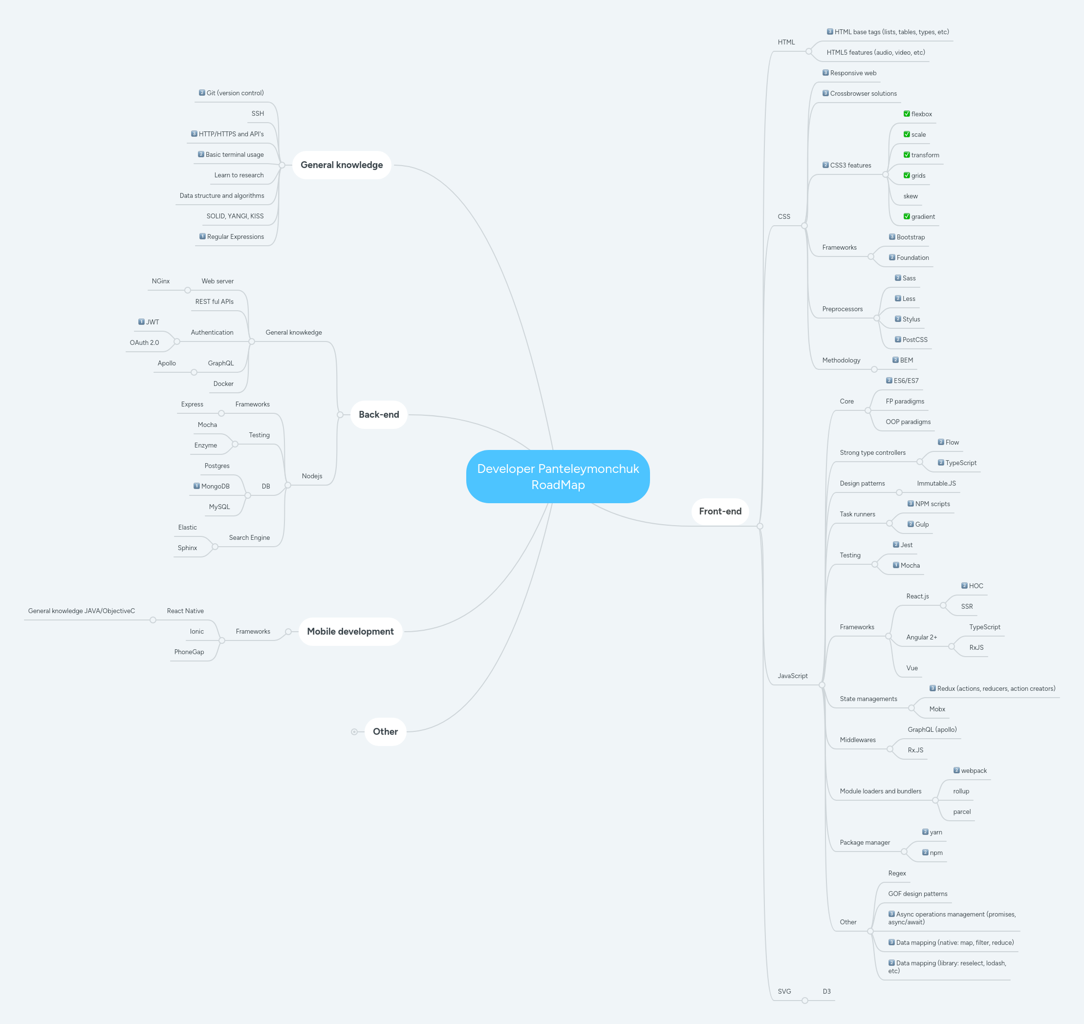 Developer Panteleymonchuk RoadMap | MindMeister Mind map