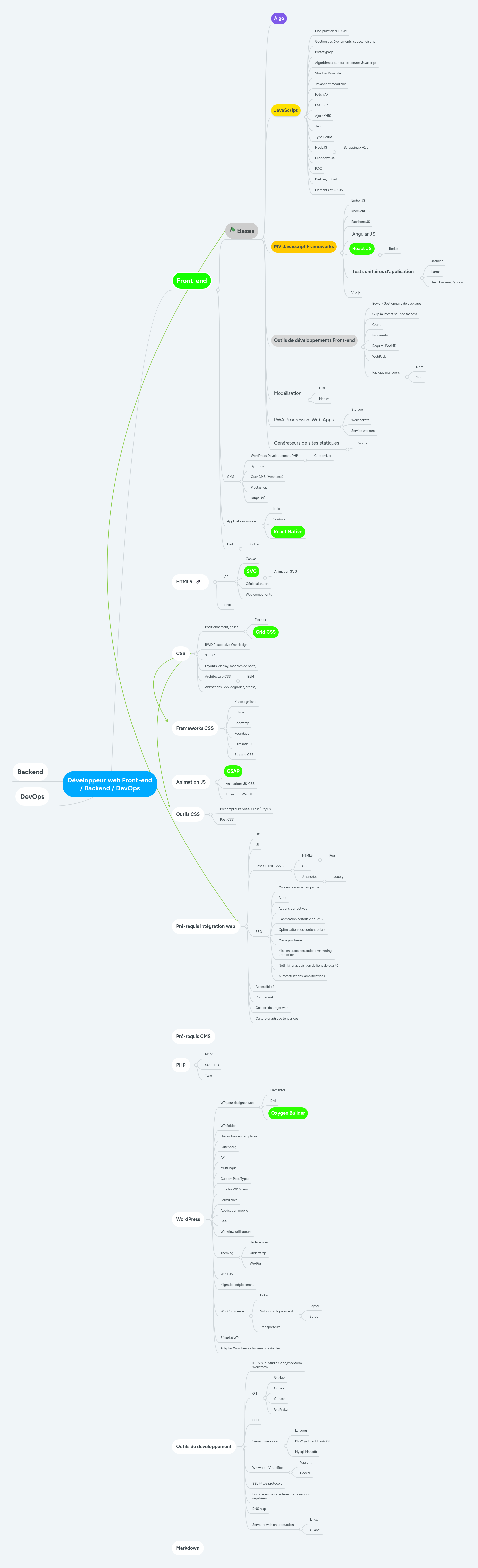 Développeur web Front-end / Backend / DevOps | MindMeister Carte mentale