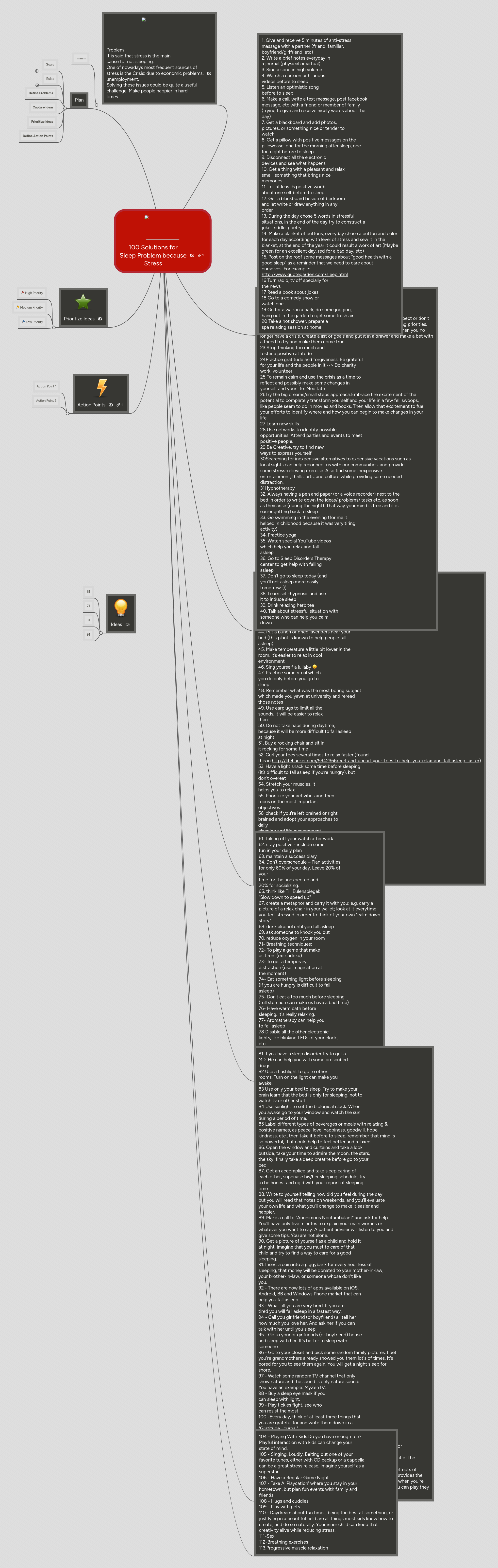 100 Solutions for Sleep Problem because Stress | MindMeister Mind Map