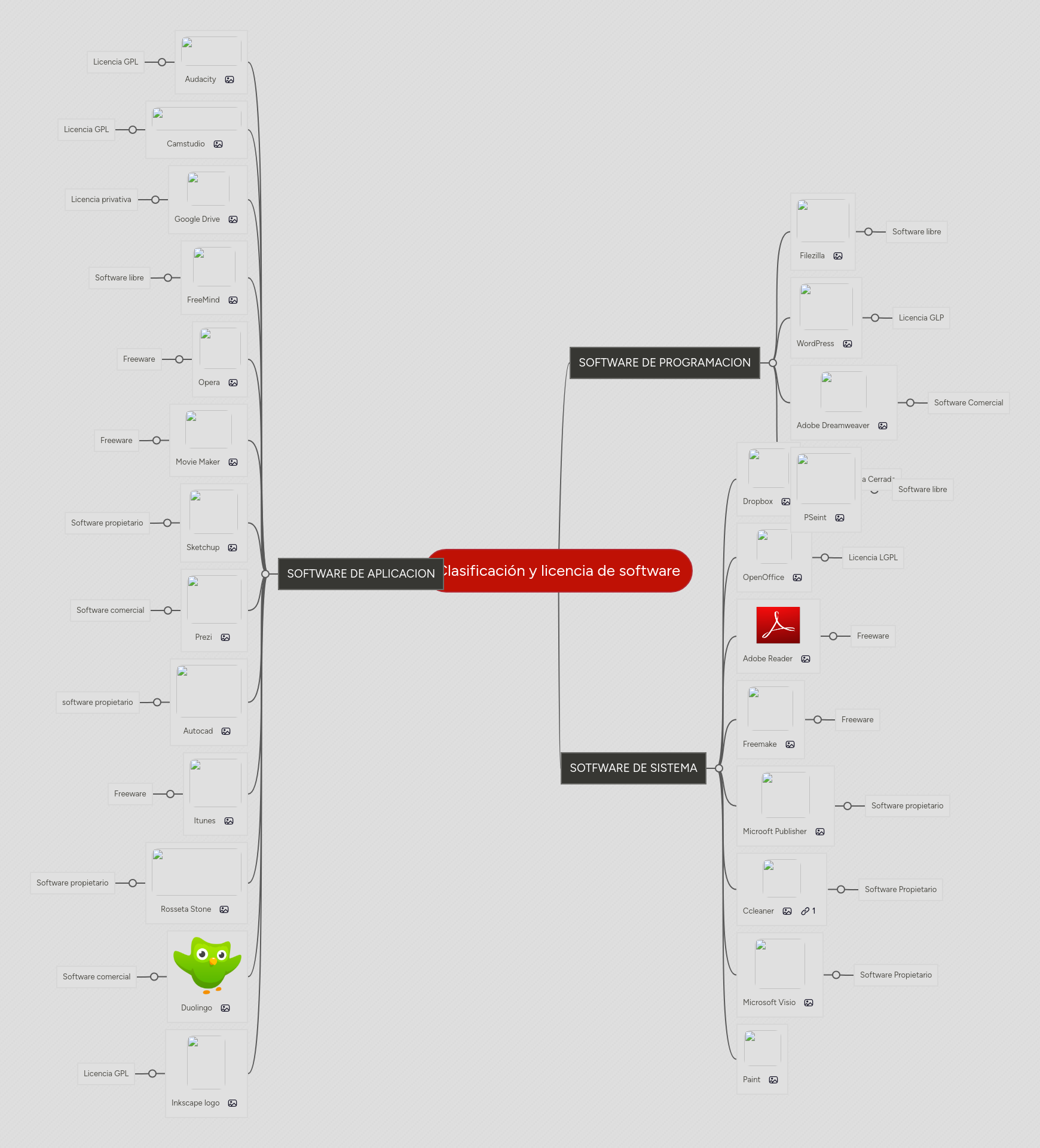Clasificación y licencia de software | MindMeister Mapa mental