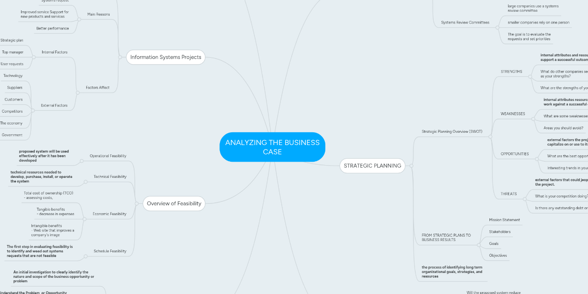 ANALYZING THE BUSINESS CASE | MindMeister Mind Map