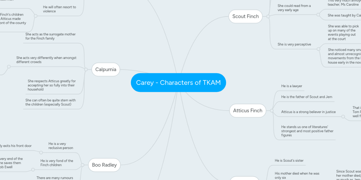 Carey - Characters of TKAM | MindMeister Mind Map