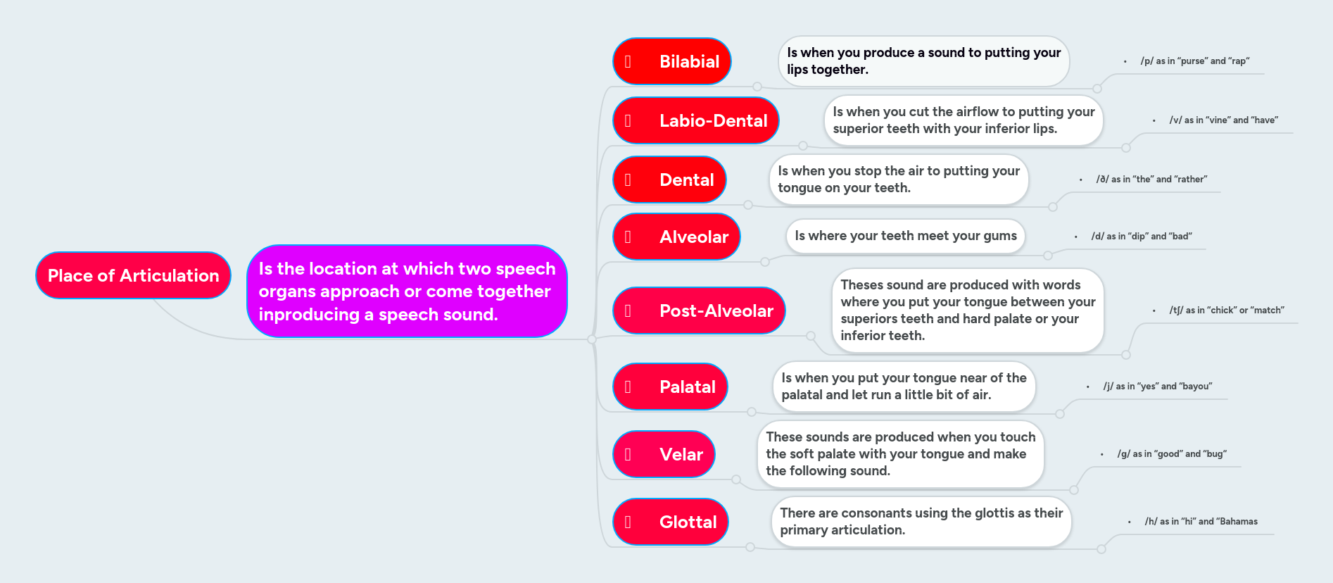 Place of Articulation | MindMeister Mind map